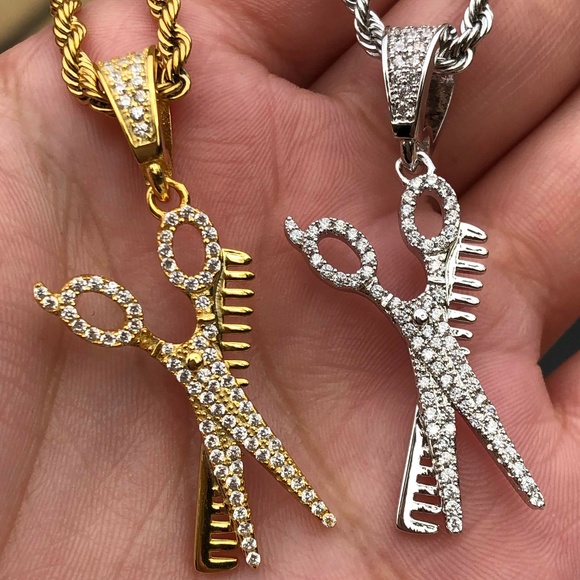 LIT JEWELRY | Accessories | Scissors Pendant 4k Gold Filled Fully Iced ...